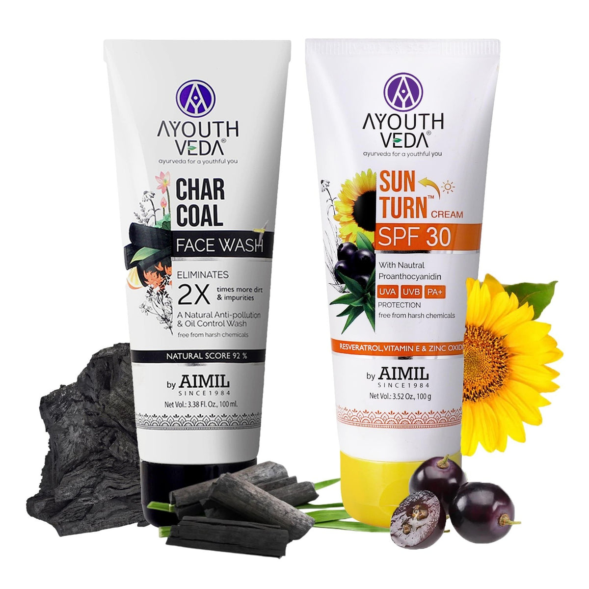 Skin Protecting Combo: Charcoal Face Wash (100 ml), Sun Turn Cream SPF ...